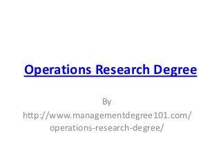 Operations Research Degree