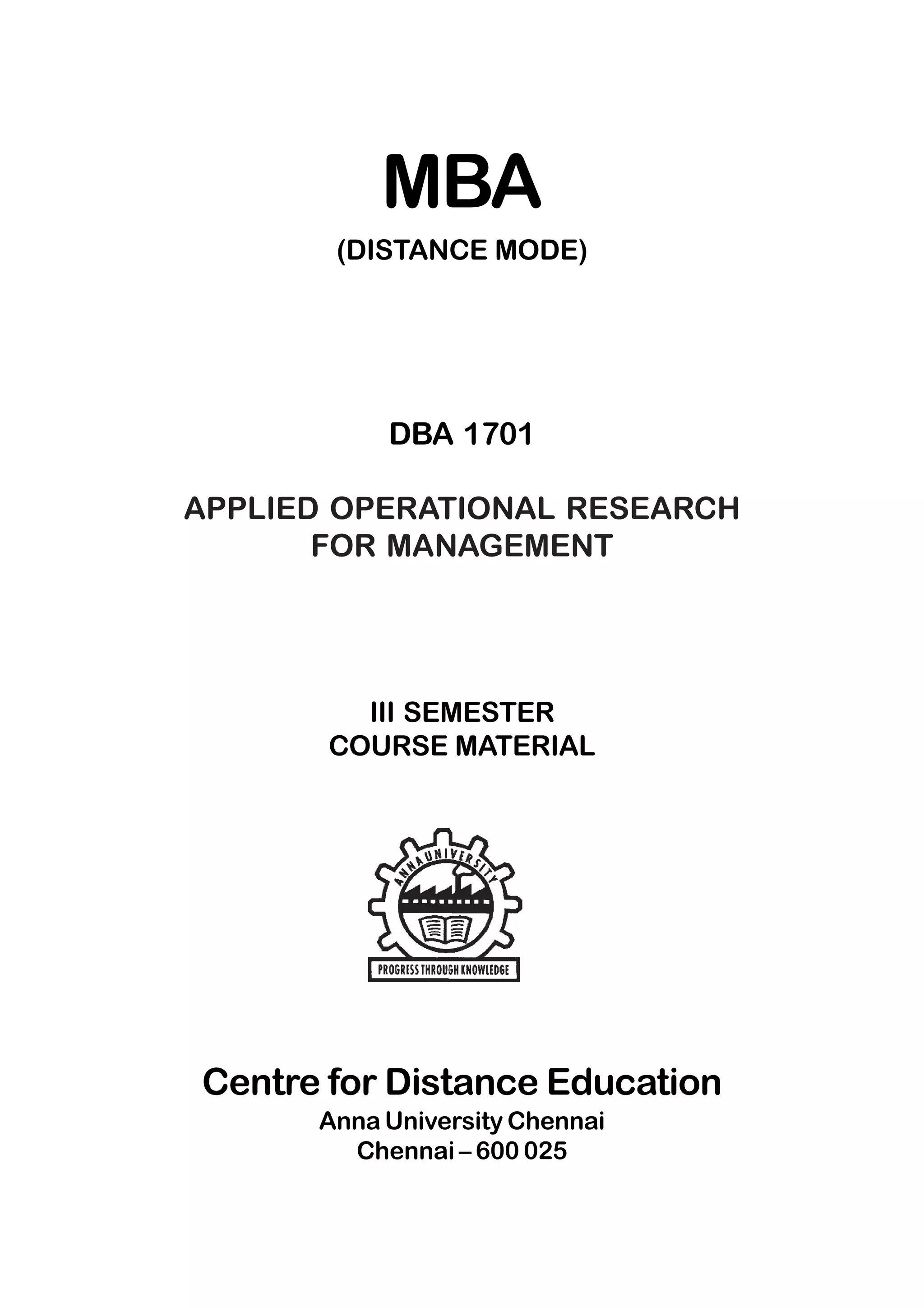 Operations Research MBA Notes .pdf