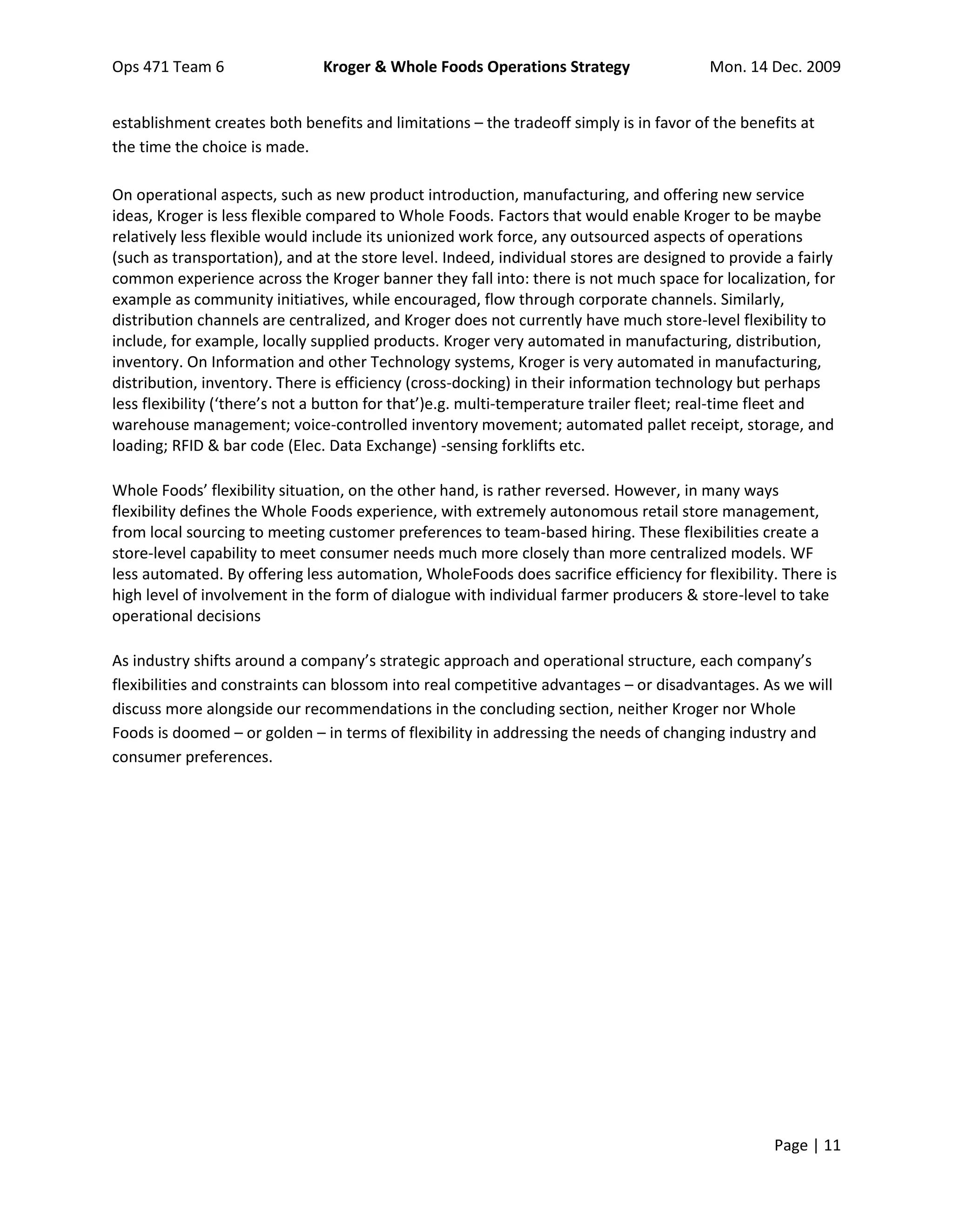 Operation strategy kroger and wholefoods | PDF | Retail Industry ...