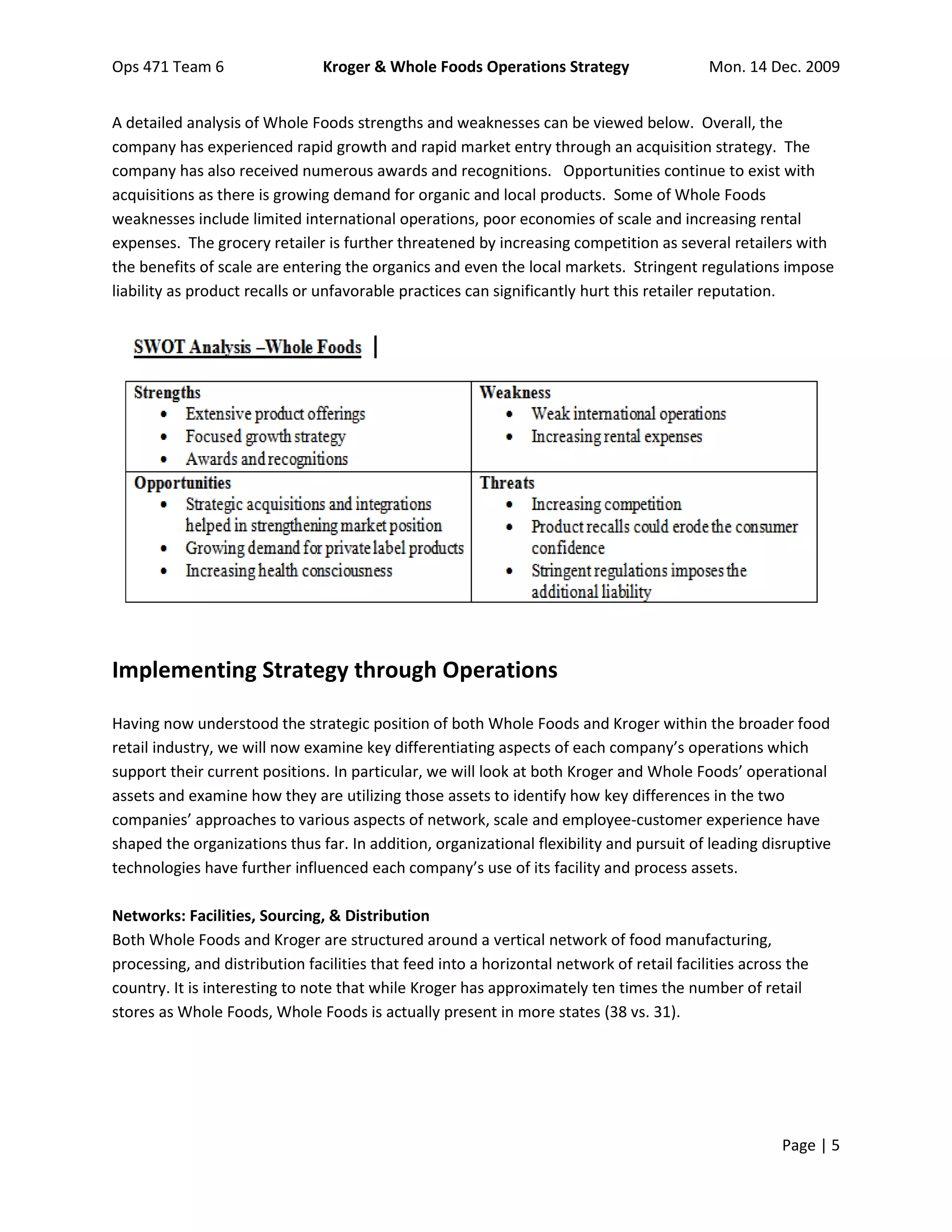 Operation strategy kroger and wholefoods | PDF | Retail Industry ...