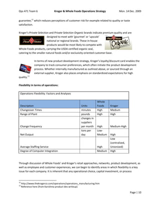 Operation strategy kroger and wholefoods | PDF