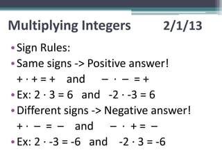 Operations with integers | PPT
