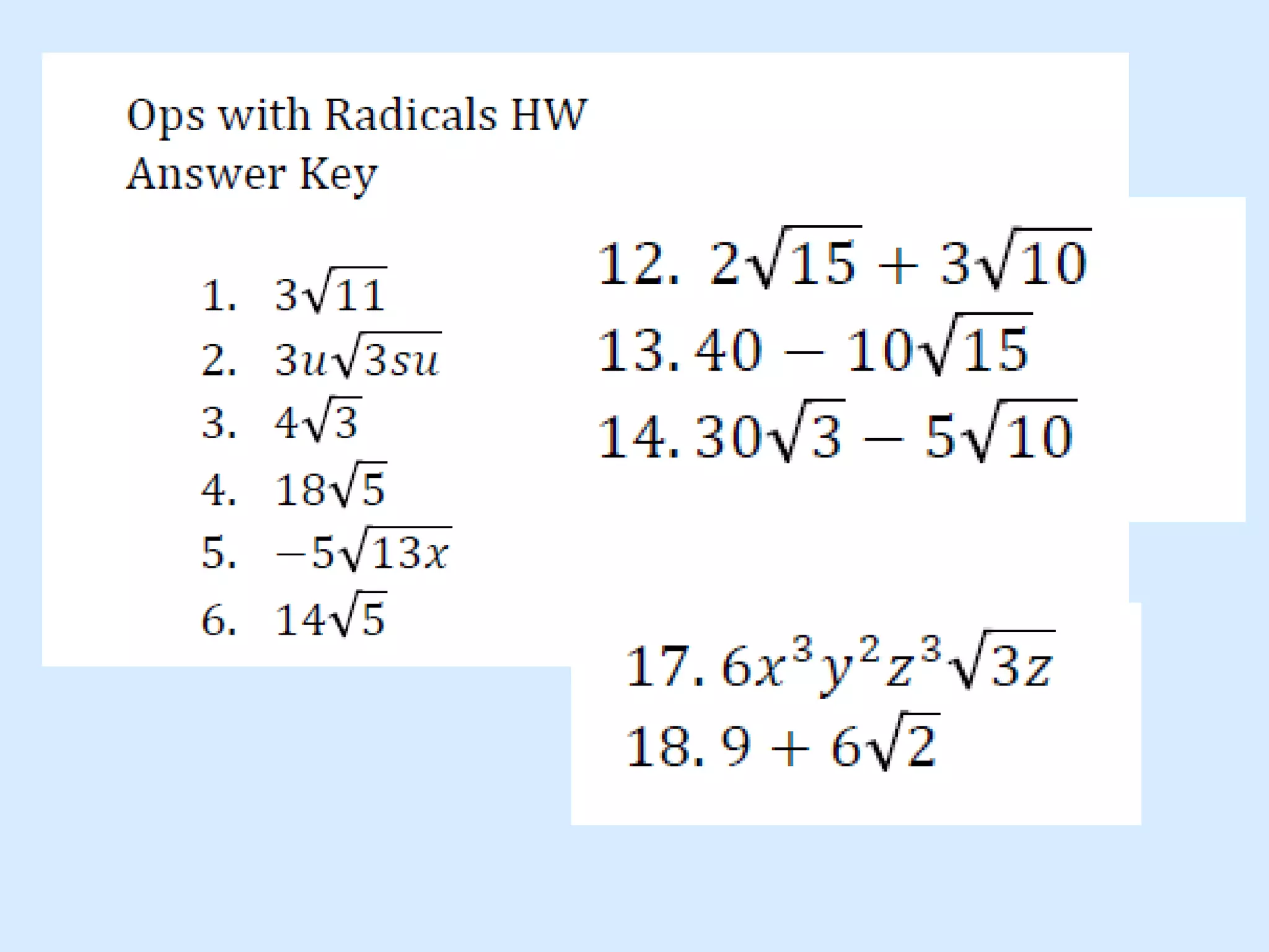 Operations with Radicals | PPTX