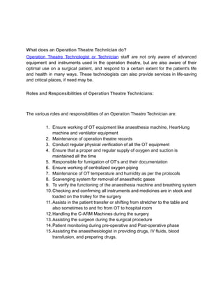 Operation Theatre Technician: Skills, Job Role and Career | PDF
