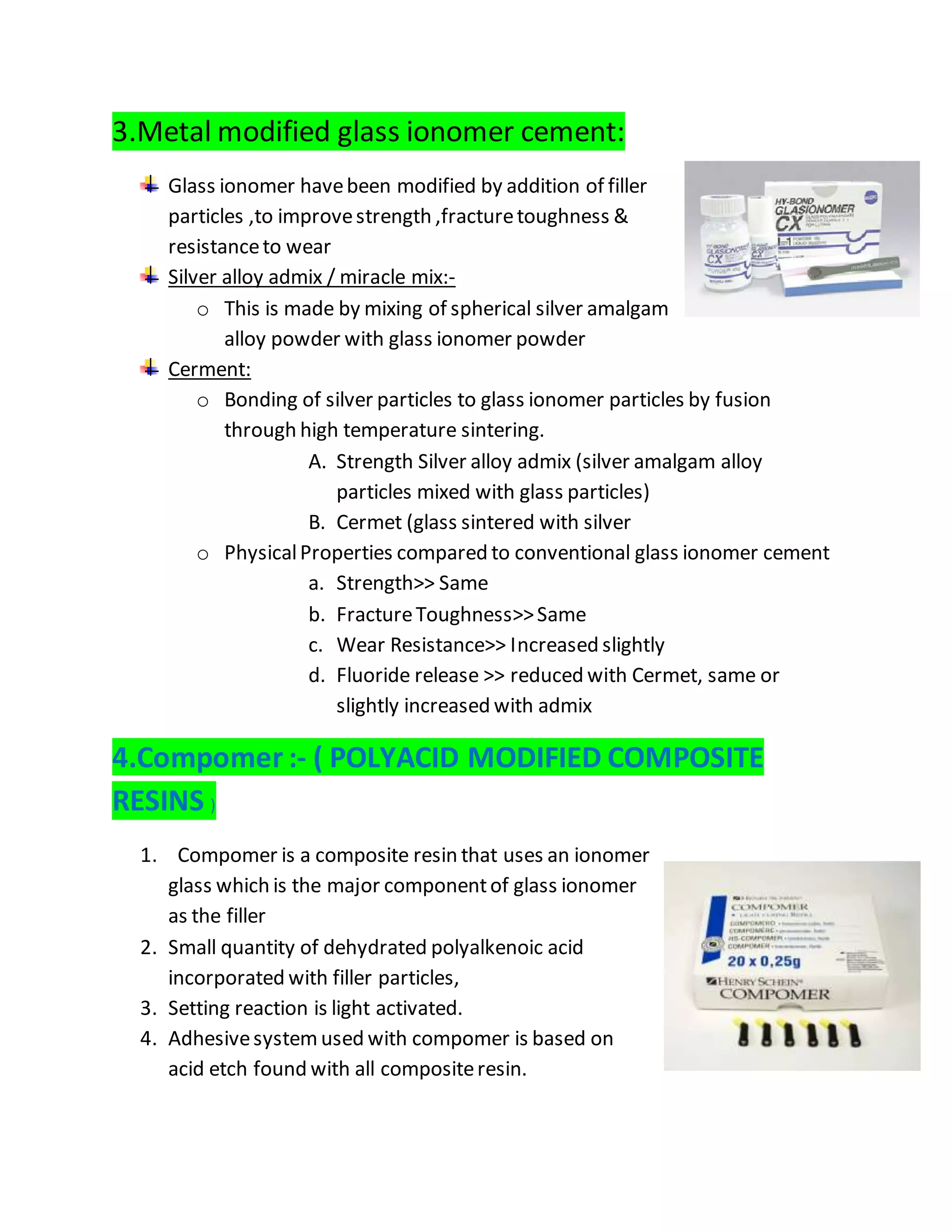 Glass Ionomer Types and Modifications | DOCX