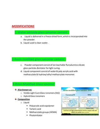 Glass Ionomer Types and Modifications | DOCX