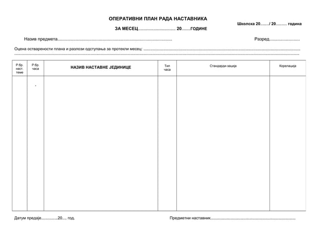 Operativni plan - model | DOC