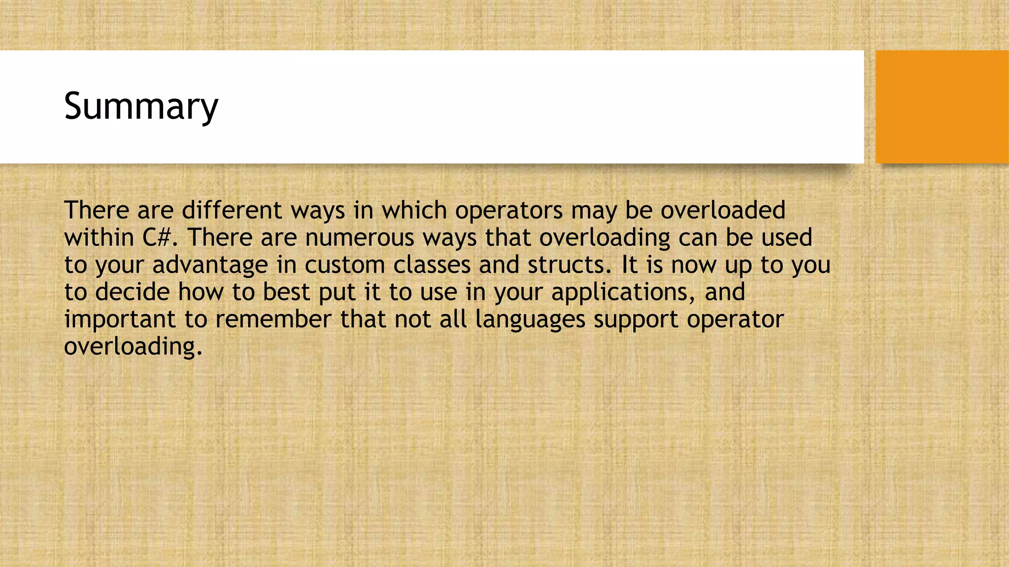 Operator overloading | PPTX