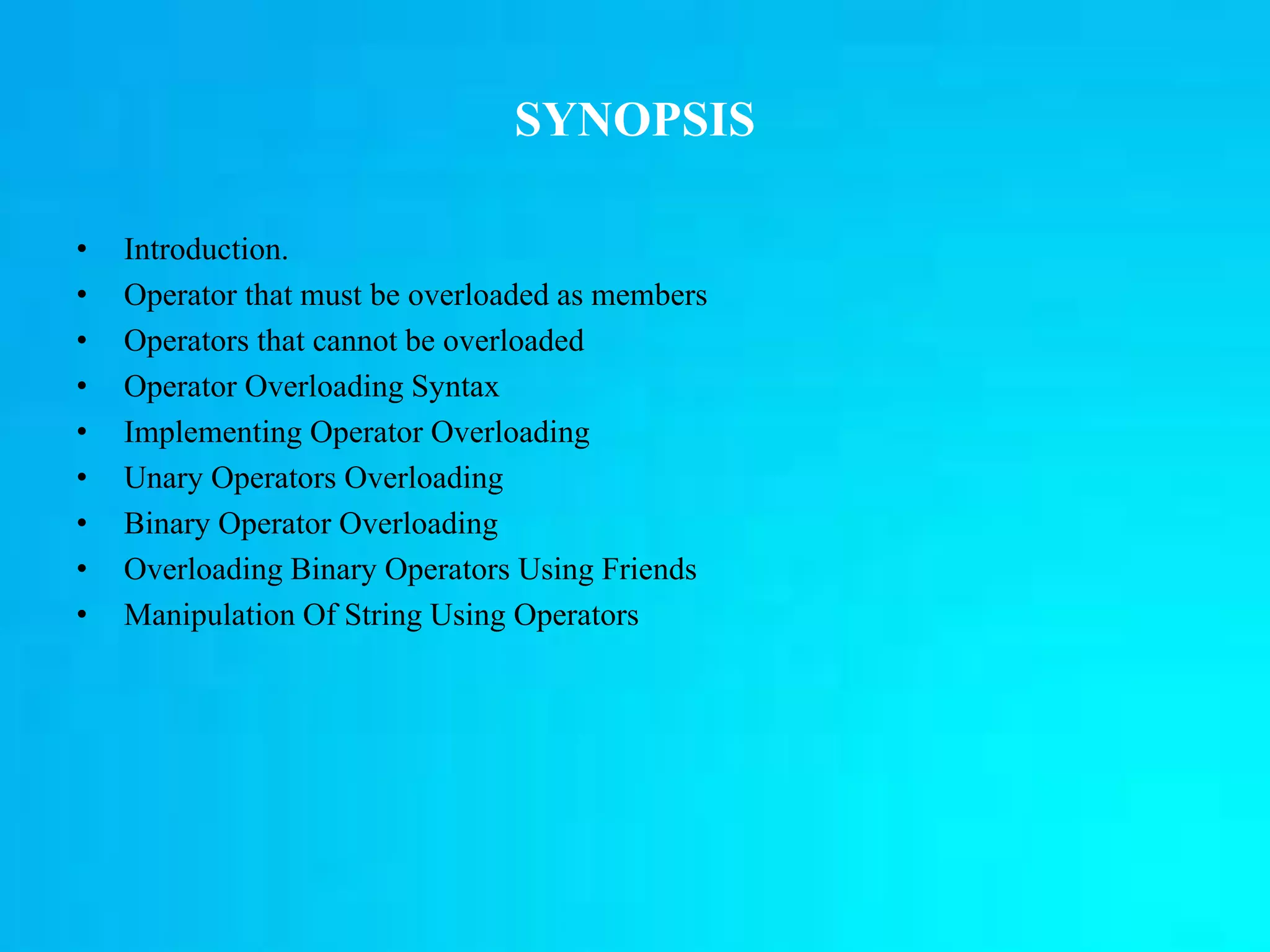 Operator overloading | PPTX | Web Development | Internet