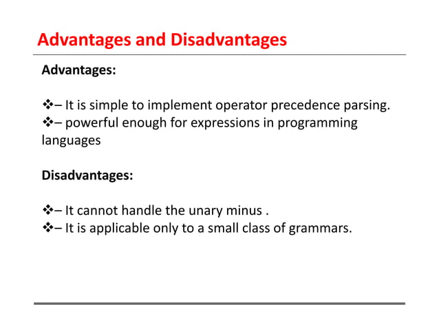 Operator precedance parsing | PPTX | Programming Languages | Computing
