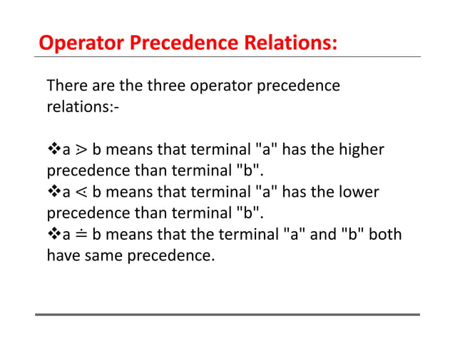 Operator Precedance Parsing Pptx Programming Languages Computing