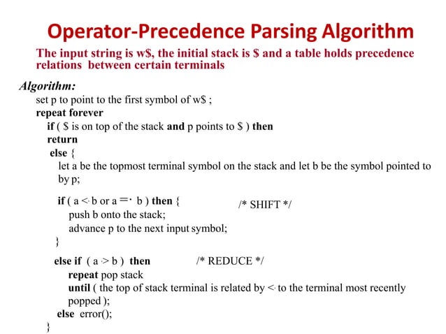 Operator precedance parsing | PPT