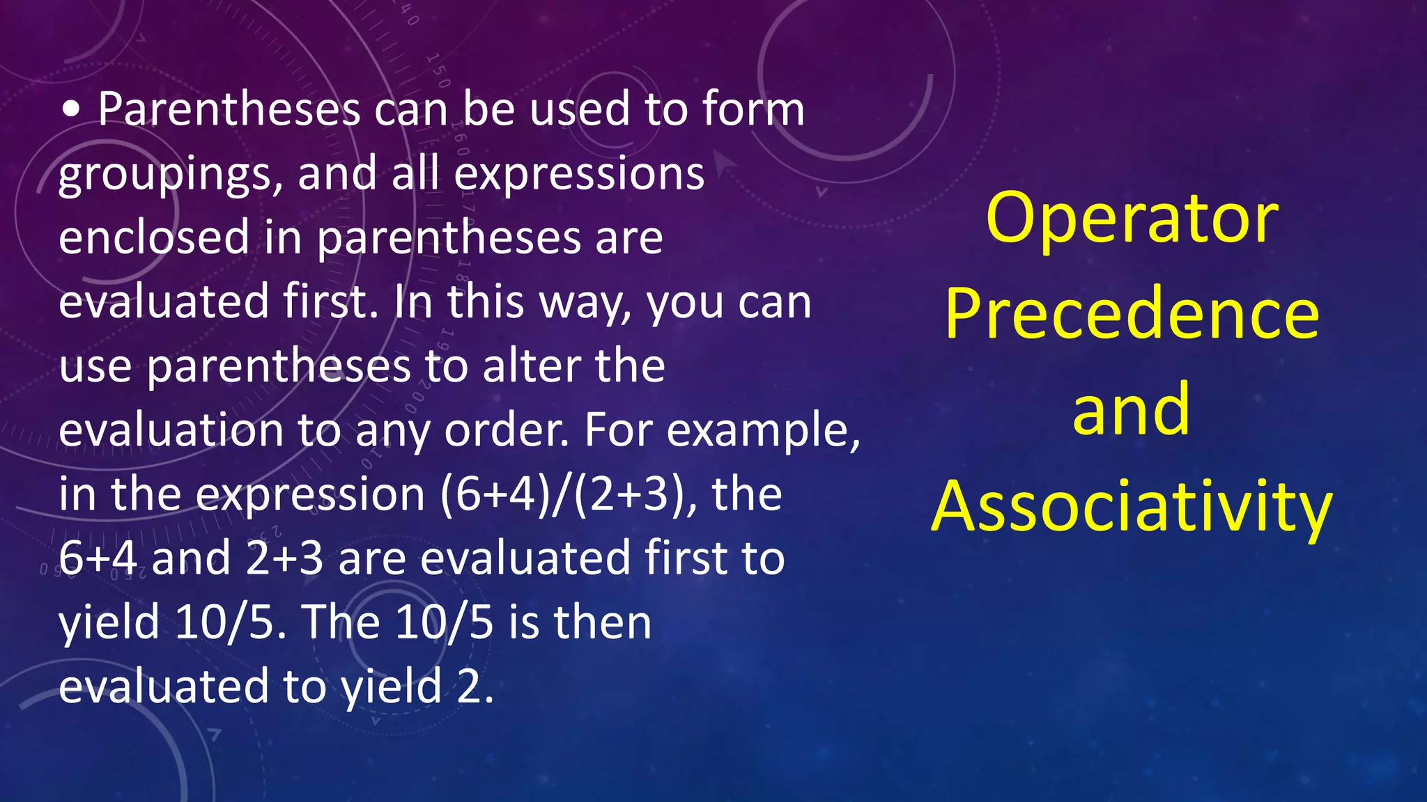 Operator Precedence and Associativity | PPTX