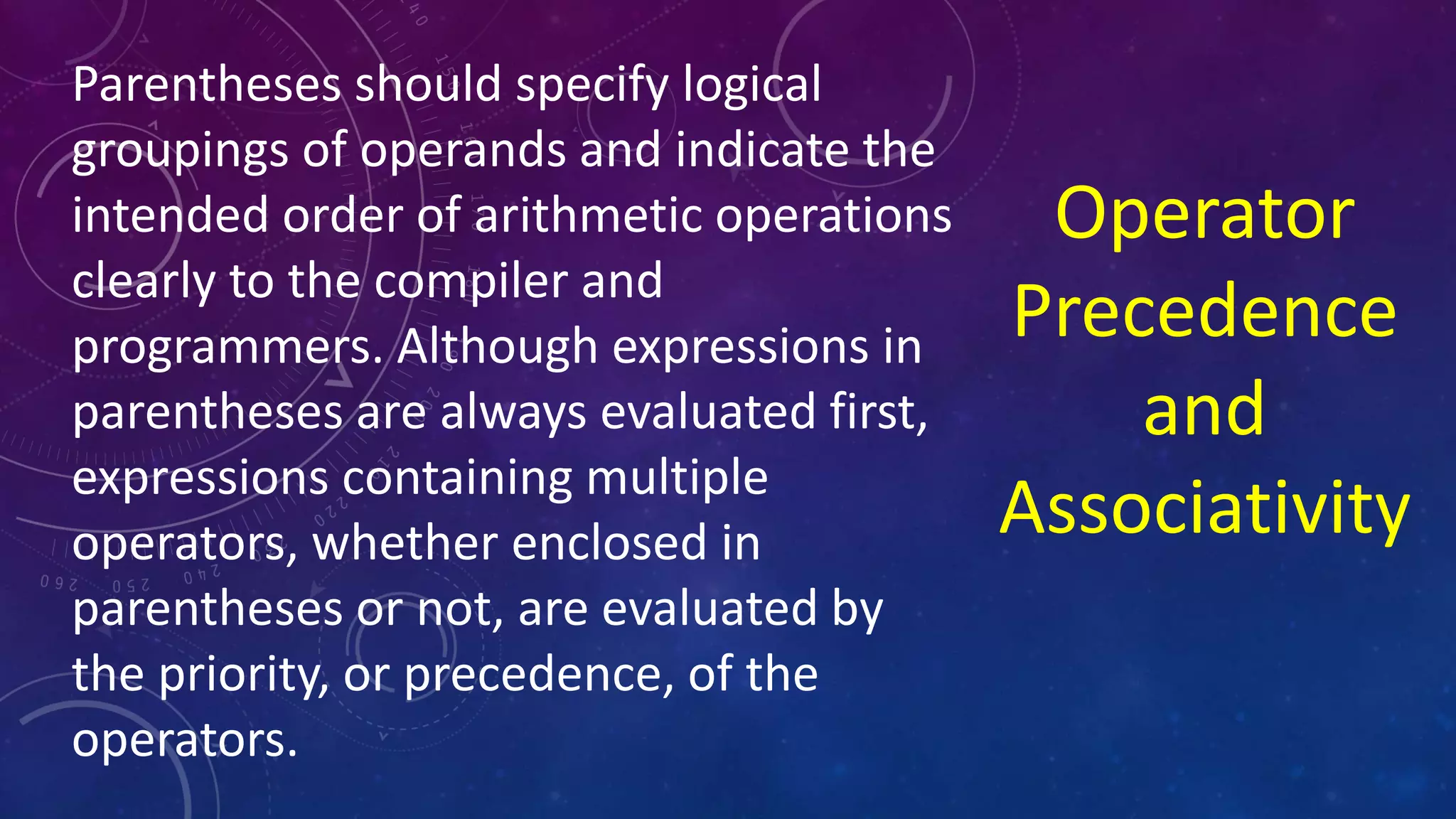 Operator Precedence and Associativity | PPTX | Computing | Technology & Computing