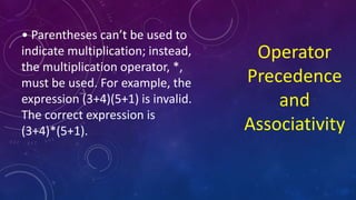 Operator Precedence and Associativity | PPT