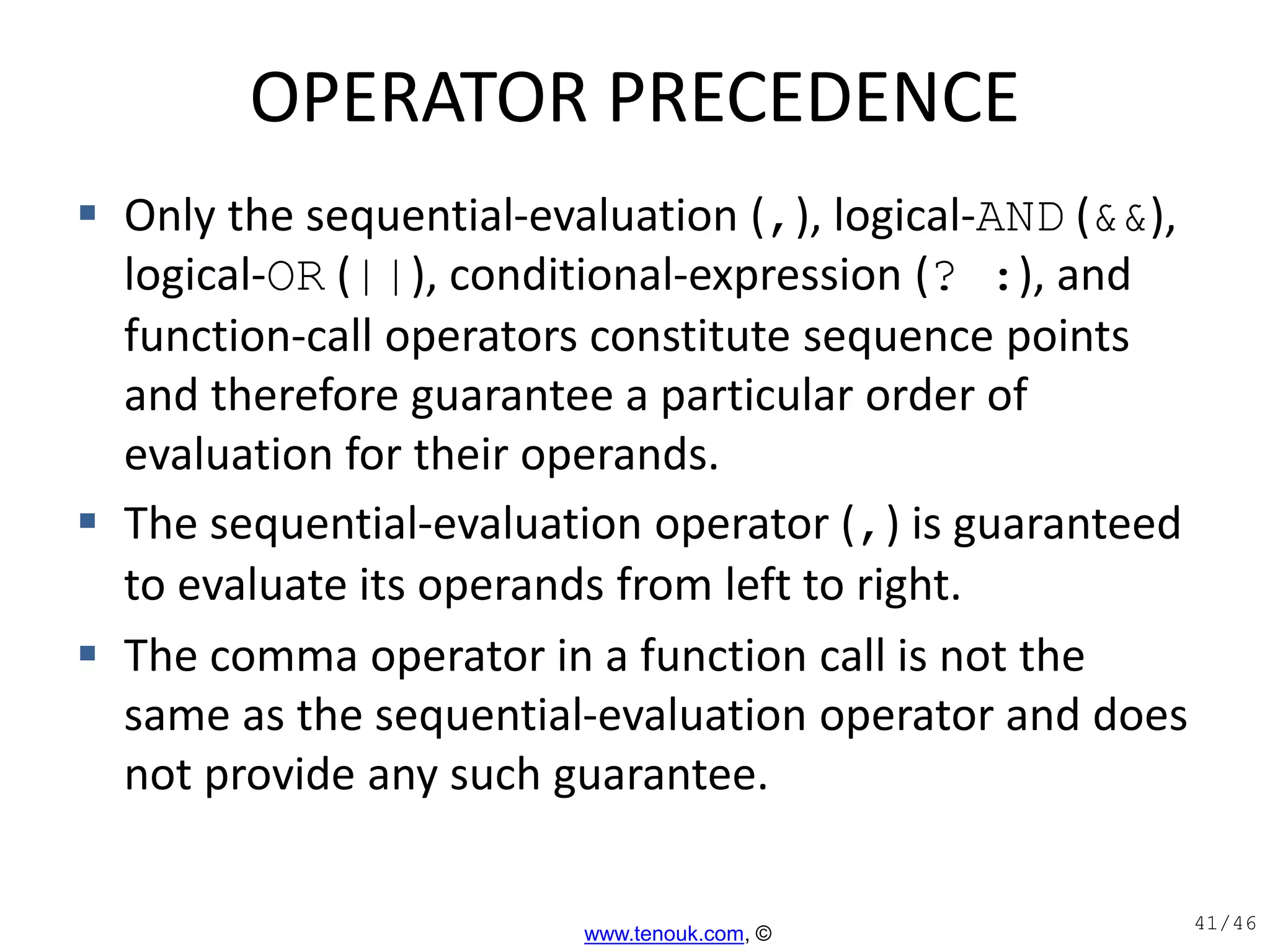 Operator precedence and associativity | PPT