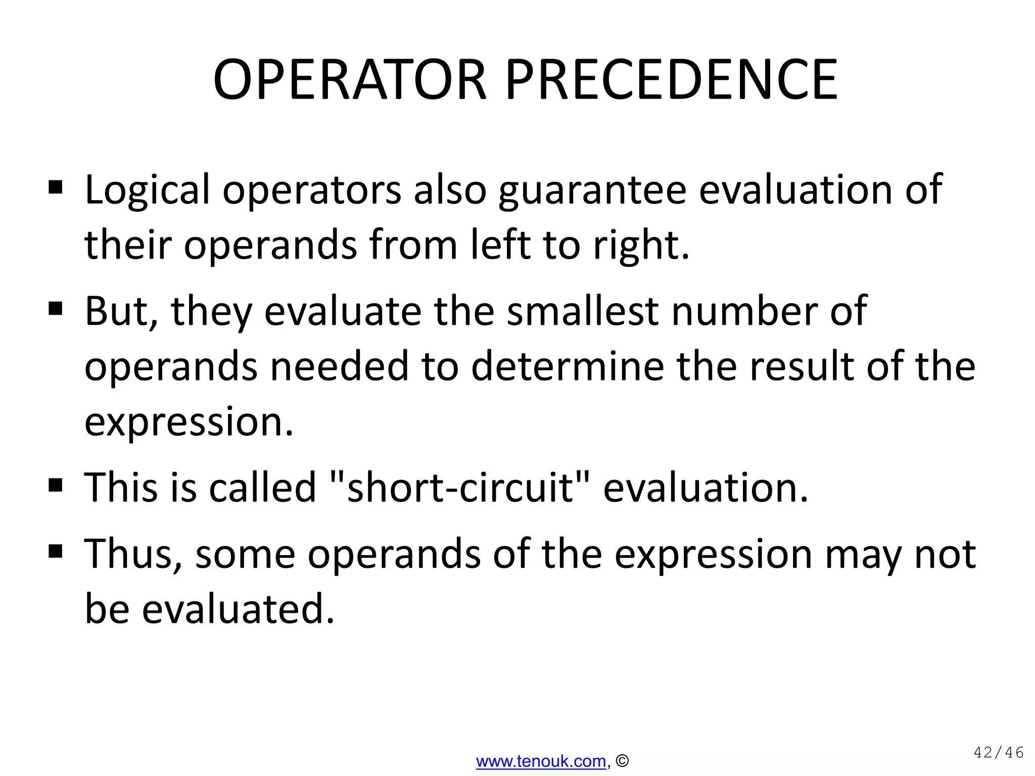 Operator precedence and associativity | PPT