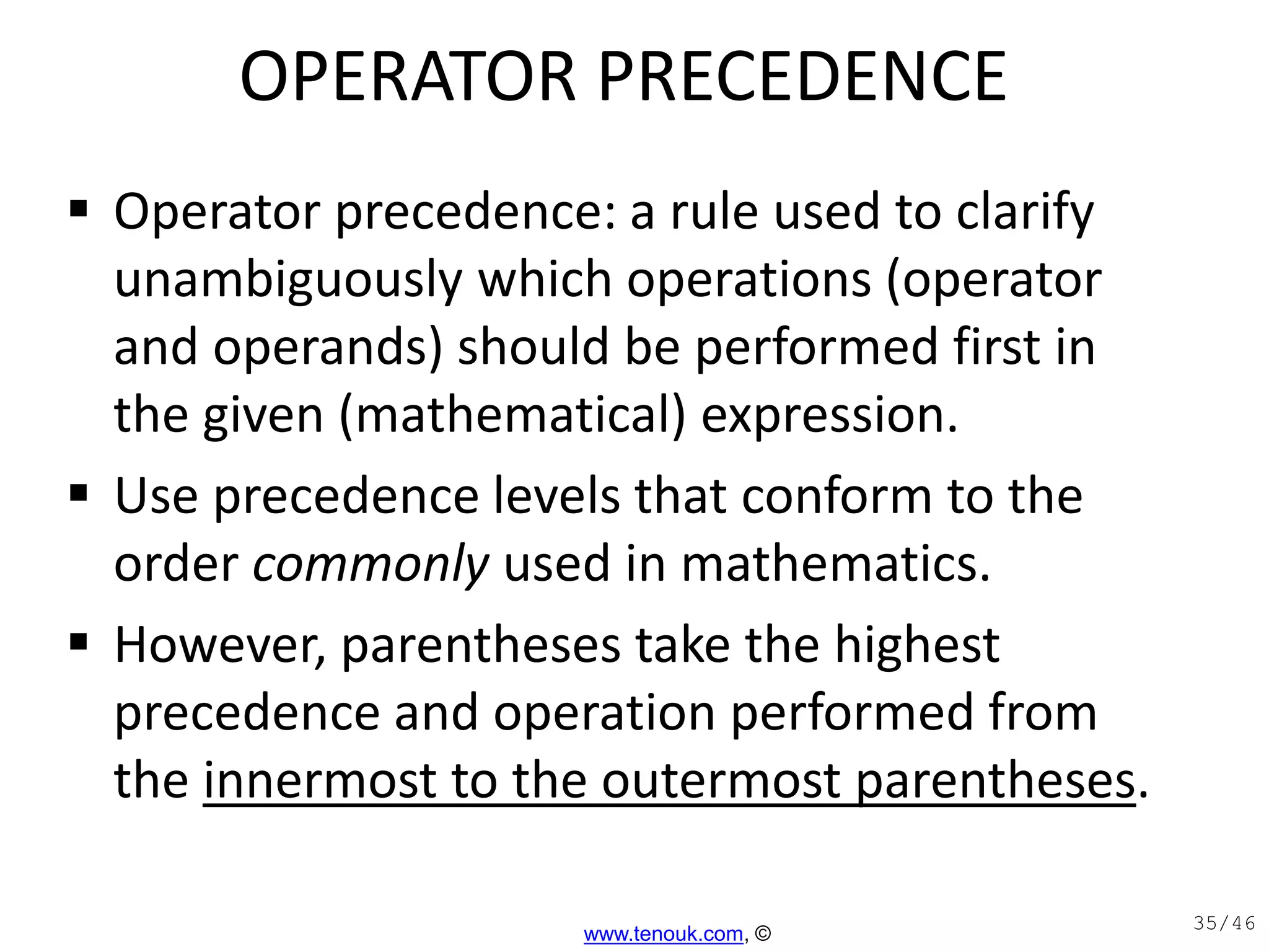 Operator precedence and associativity | PPT