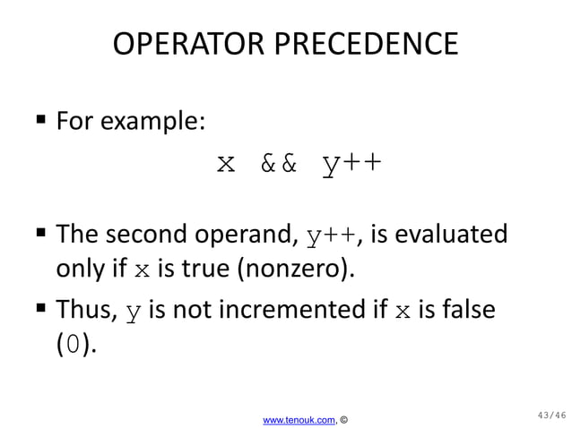 Operator precedence and associativity | PPT
