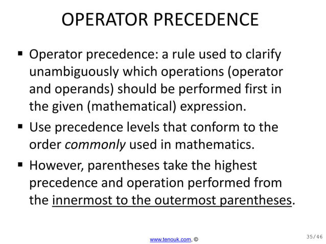 Operator precedence and associativity | PPT