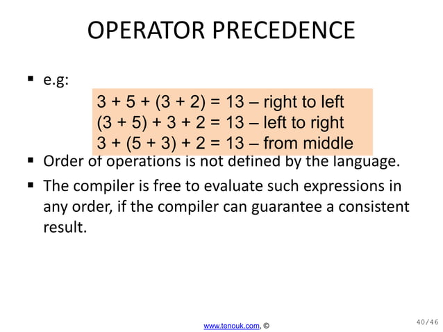 Operator precedence and associativity | PPT