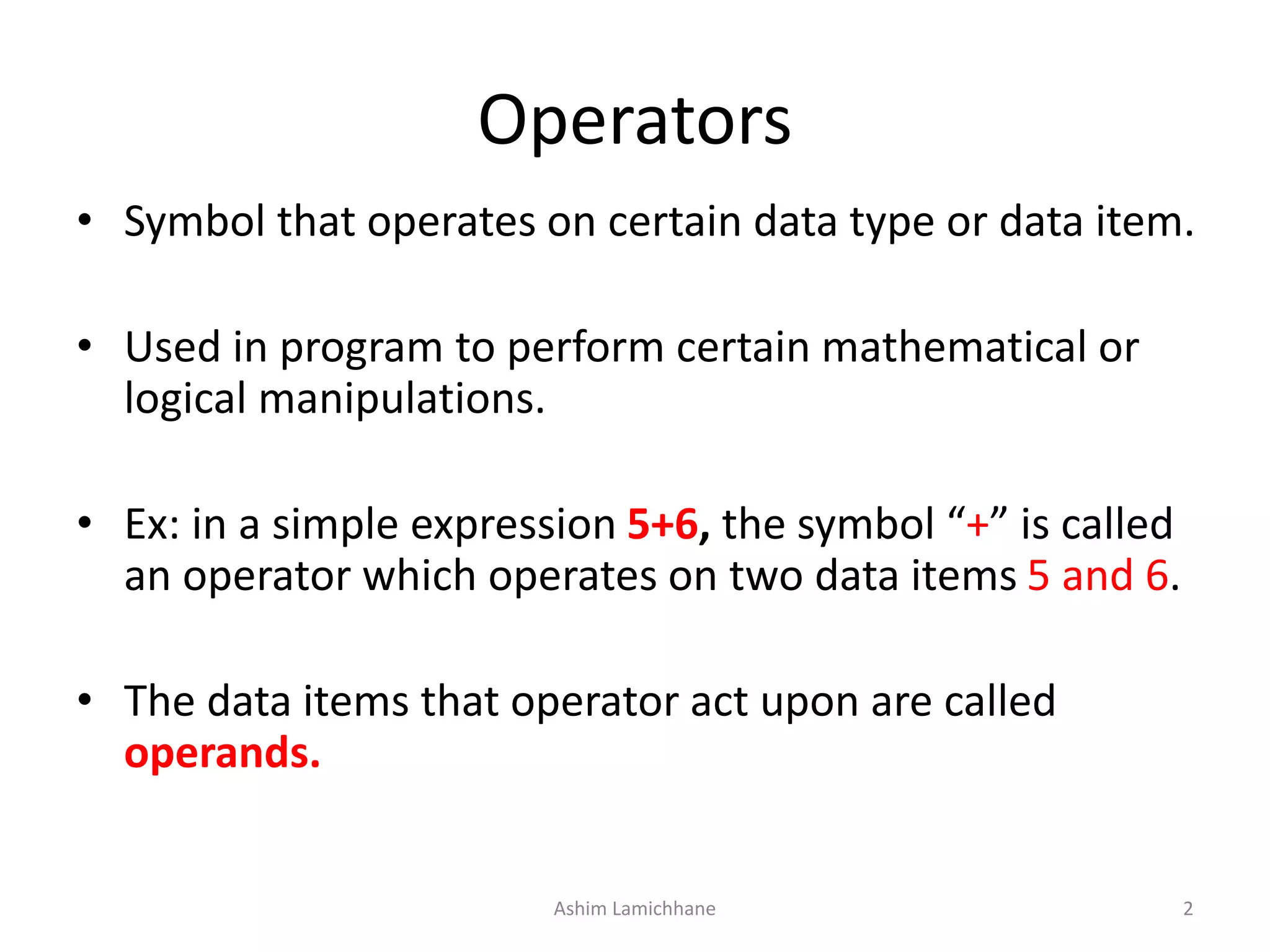 Unit 4. Operators and Expression | PPT