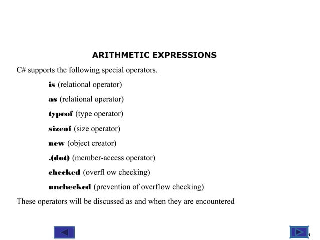Operators and Expressions in C# | PPT | Programming Languages | Computing