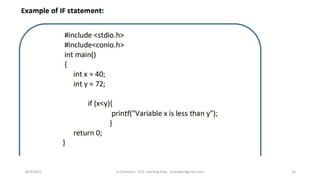 Operators and Conditional statements in C | PPTX