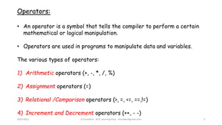 Operators and Conditional statements in C | PPTX