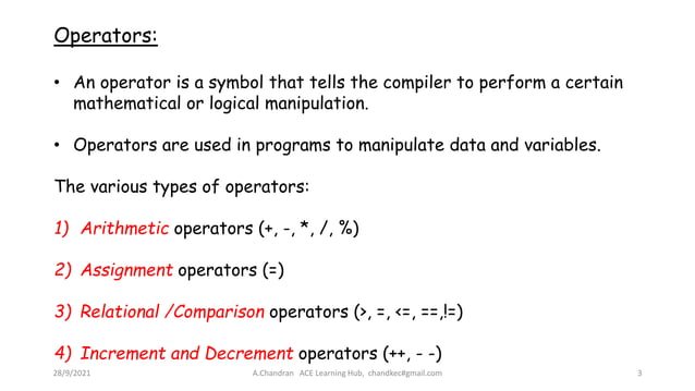 Operators and Conditional statements in C | PPTX Operators and Conditional statements in C | PPTX