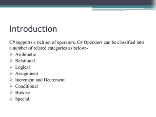 Operators and expression in c# | PPTX