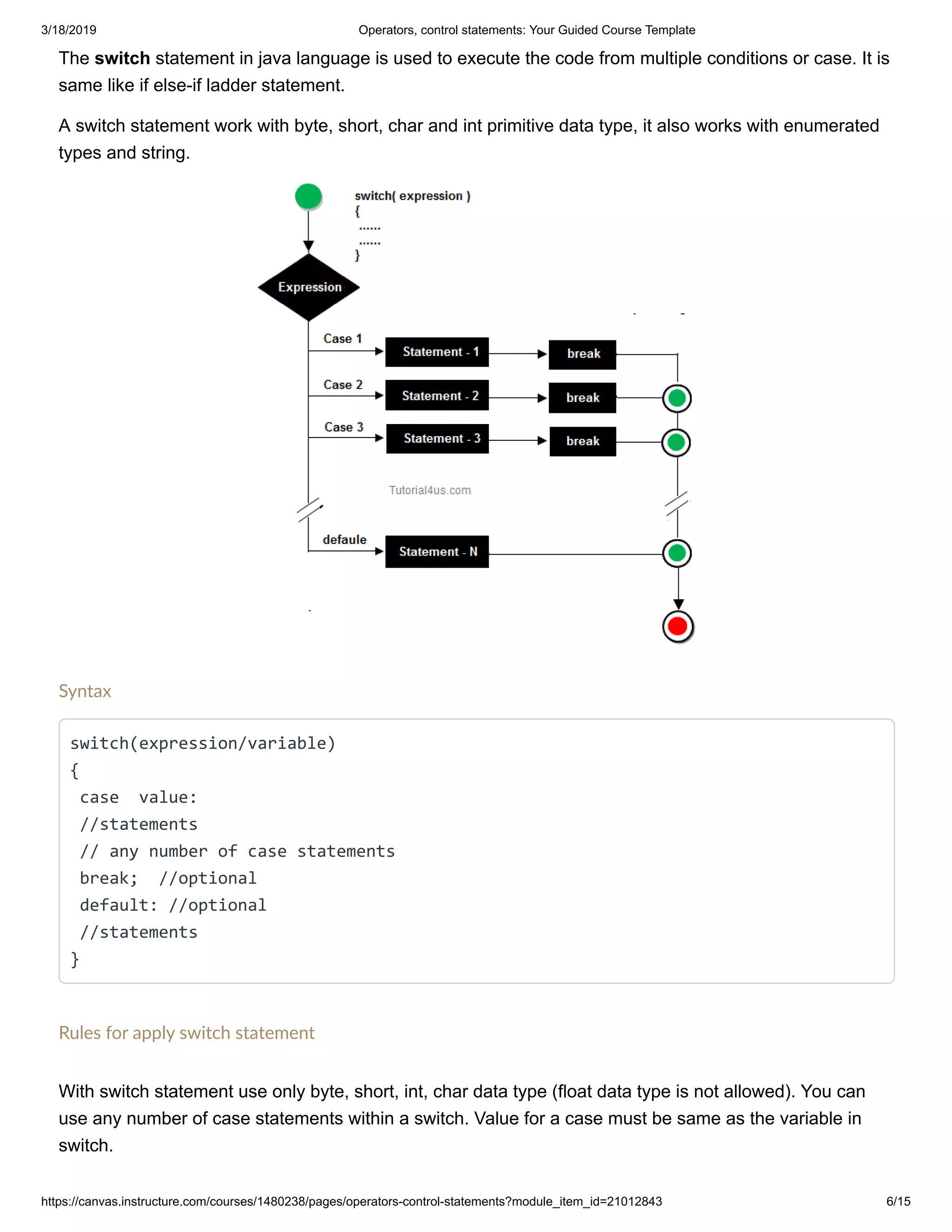 Operators, control statements represented in java | PDF