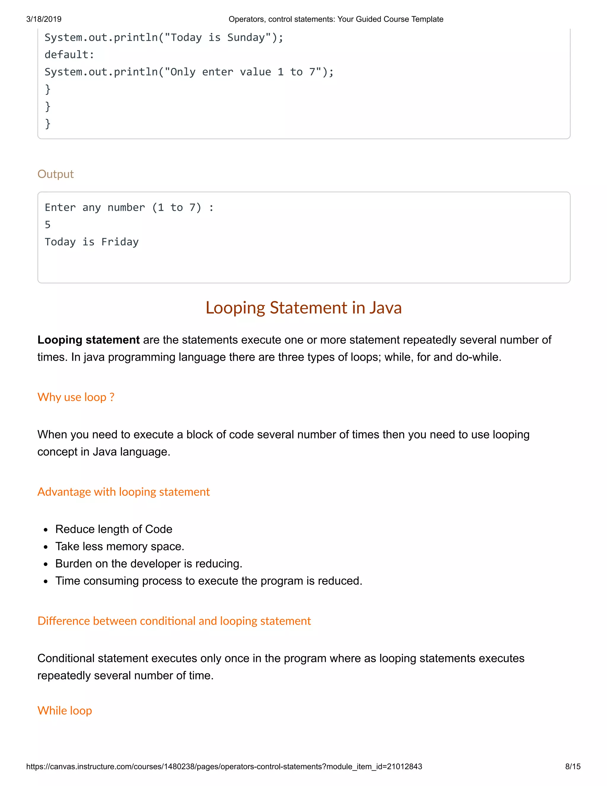 Operators Control Statements Represented In Java Pdf 9787