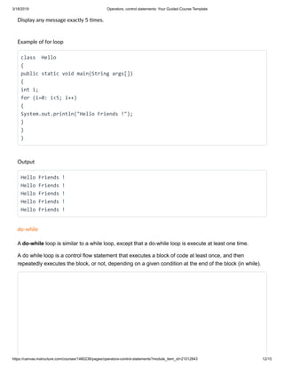 Operators, control statements represented in java | PDF