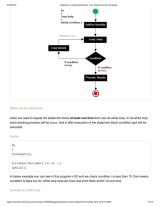Operators, control statements represented in java | PDF