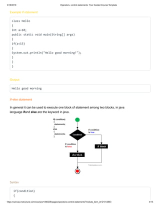 Operators, control statements represented in java | PDF
