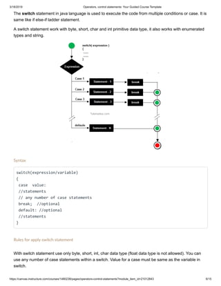 Operators, control statements represented in java | PDF