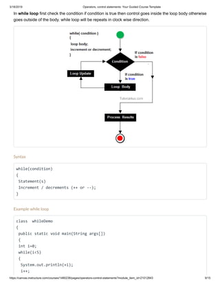 Operators, control statements represented in java | PDF