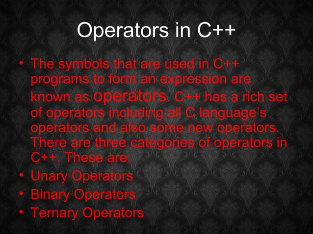 Operators in C++ | PPT | Programming Languages | Computing