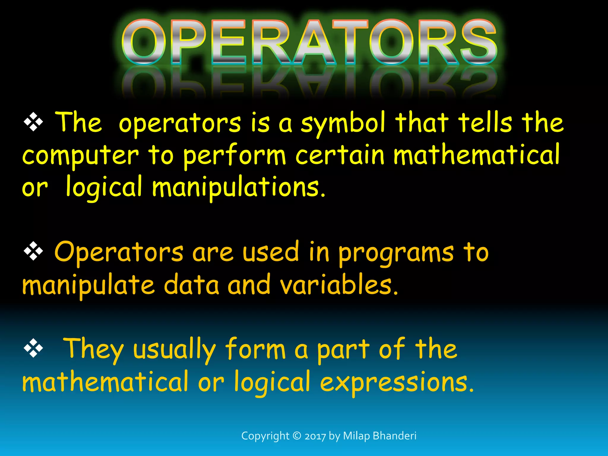 Operators in c | PPT