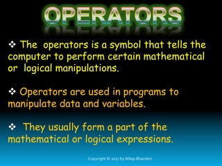 Operators in c | PPT
