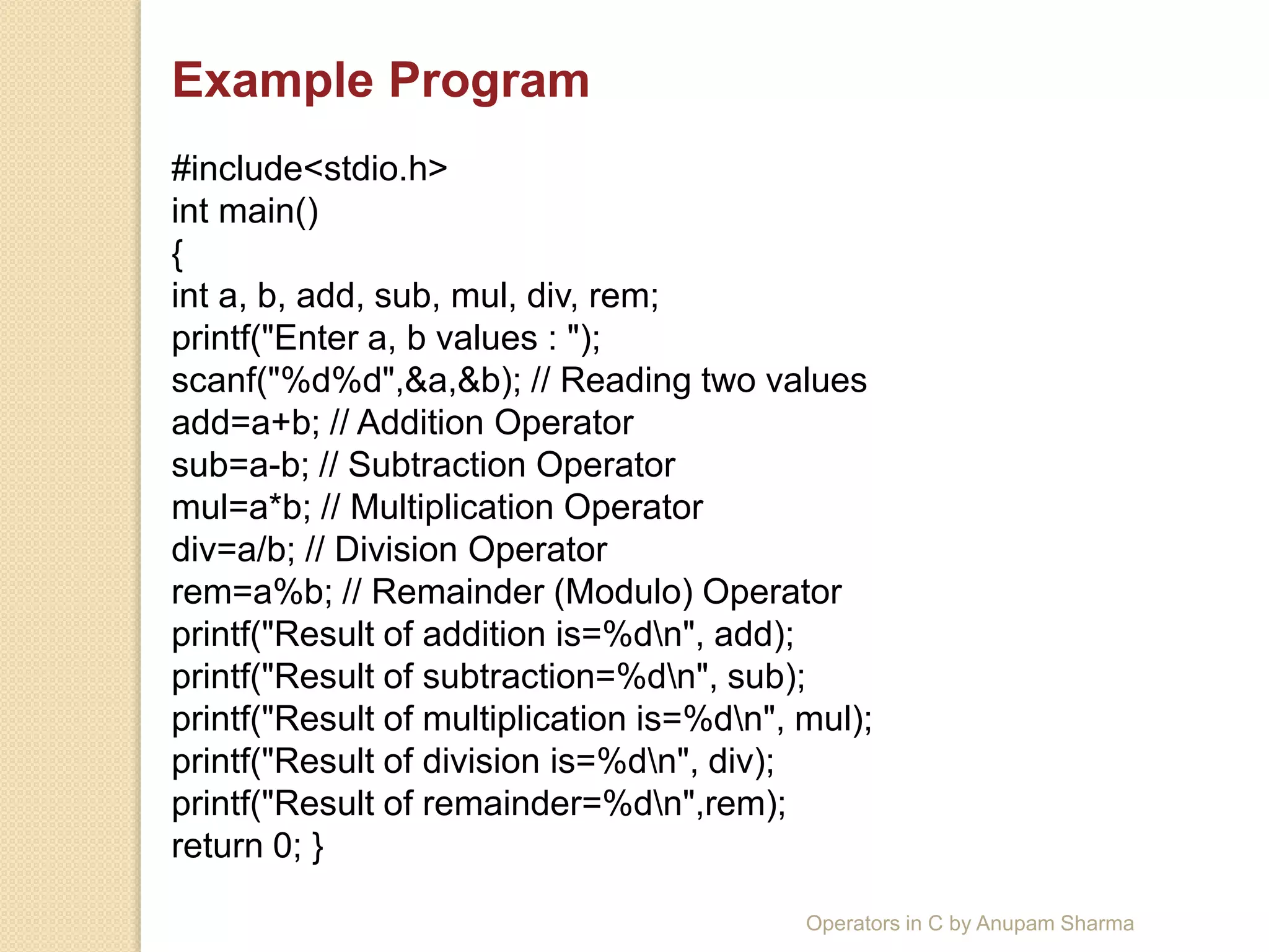 Operators in c by anupam | PPT