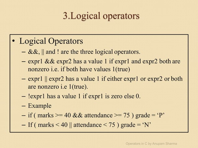 Operators in c by anupam | PPT