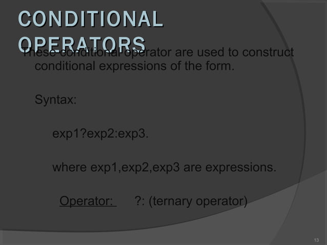 Operators in c language | PPT | Programming Languages | Computing