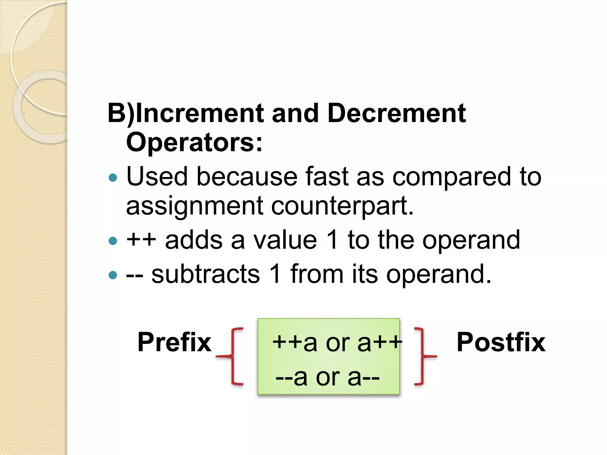 Operators and expressions in c language | PPTX