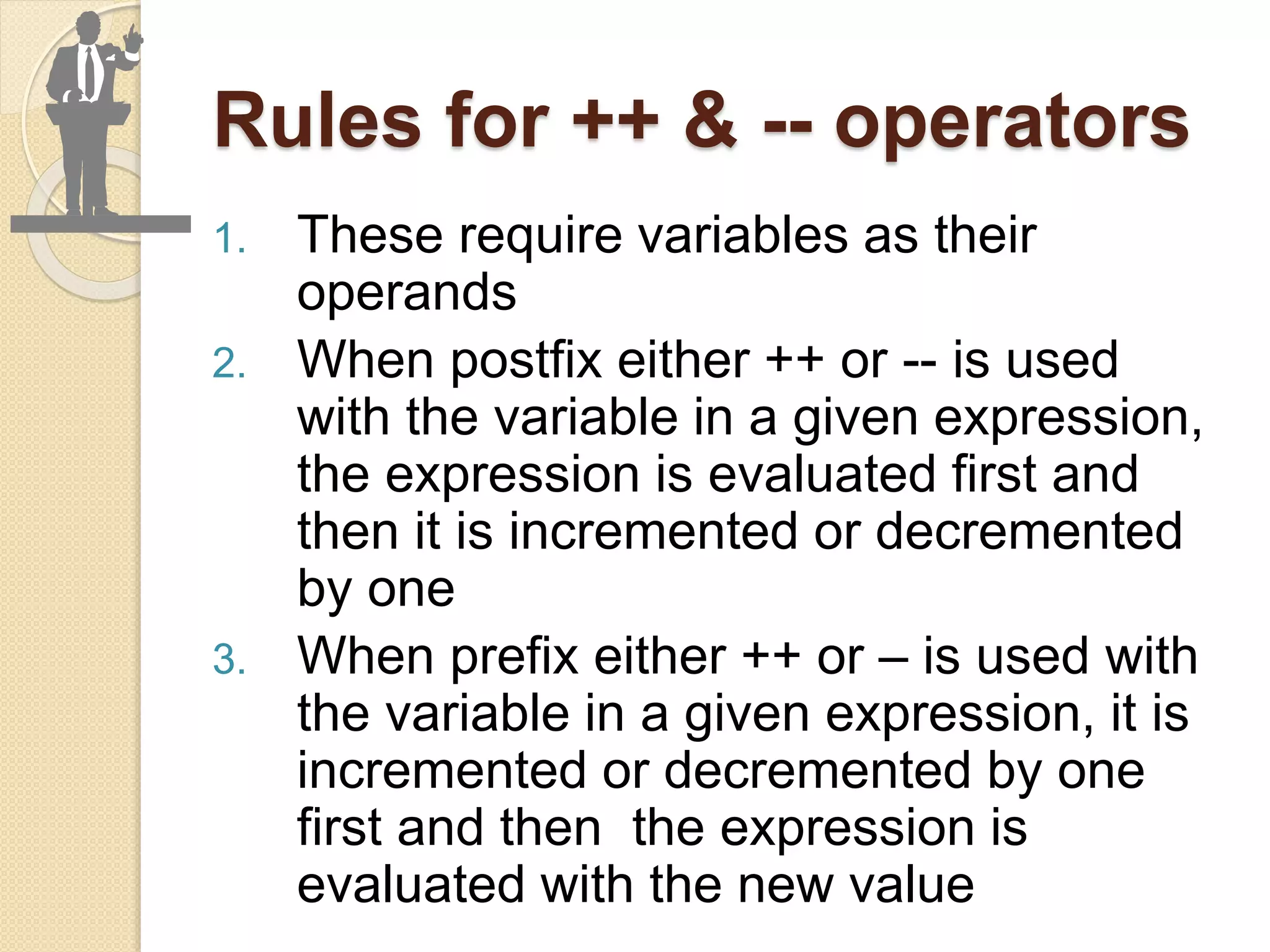 Operators and expressions in c language | PPTX