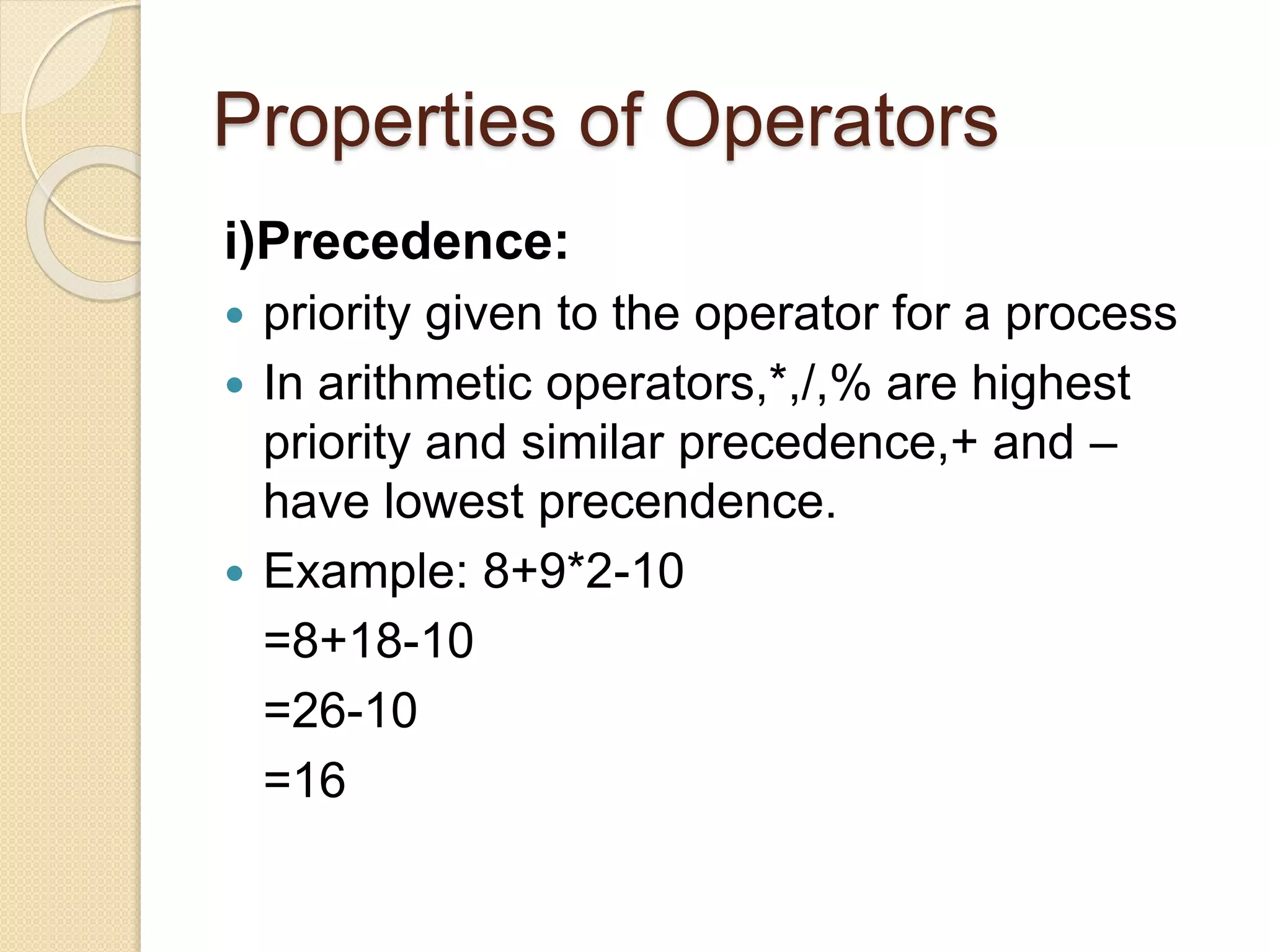 Operators and expressions in c language | PPTX