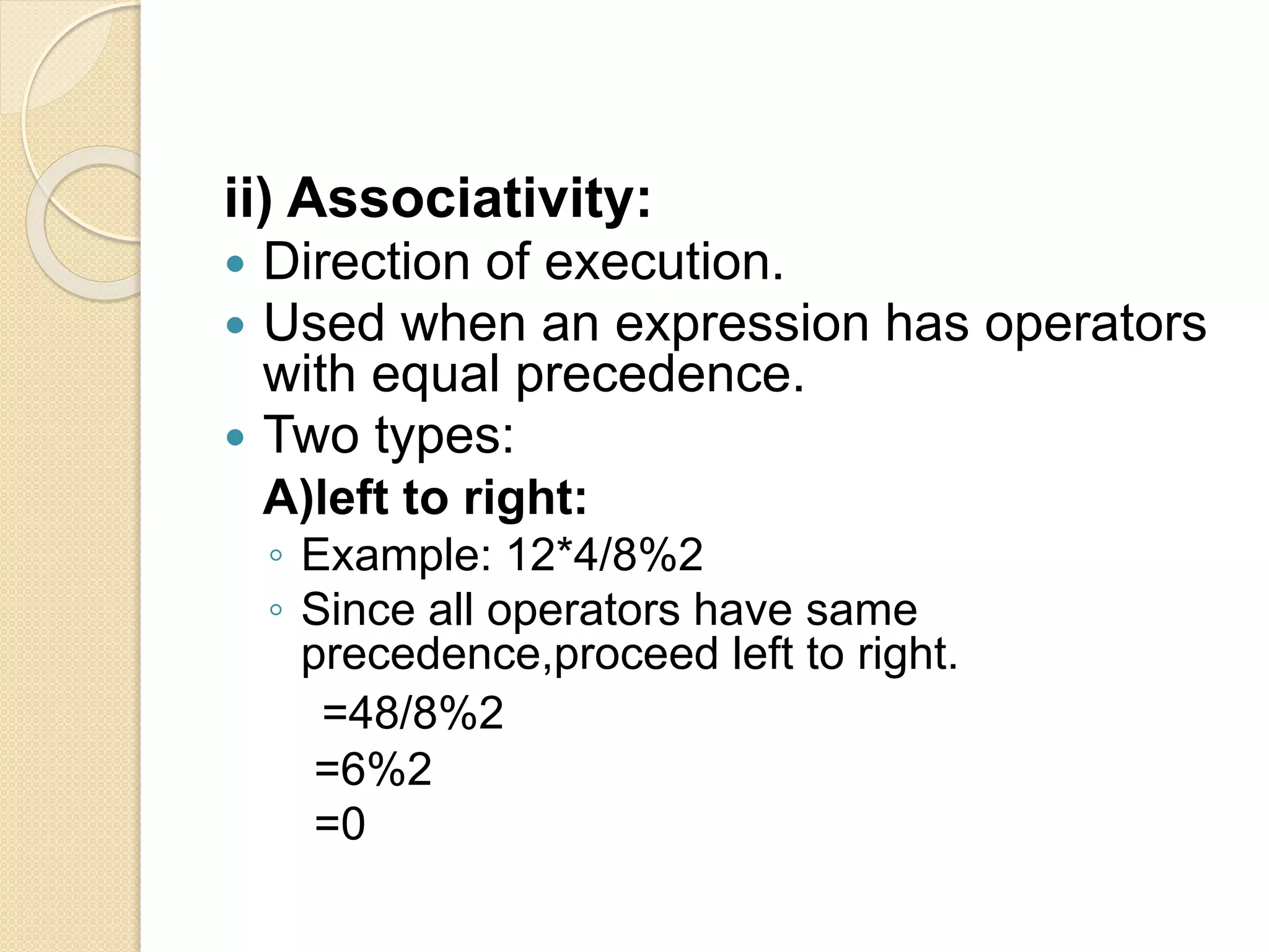 Operators and expressions in c language | PPTX