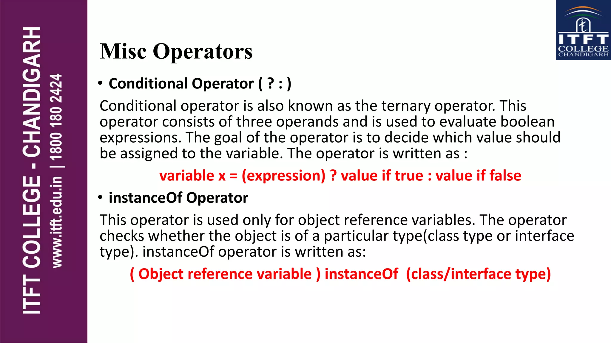 itft-Operators in java | PPT