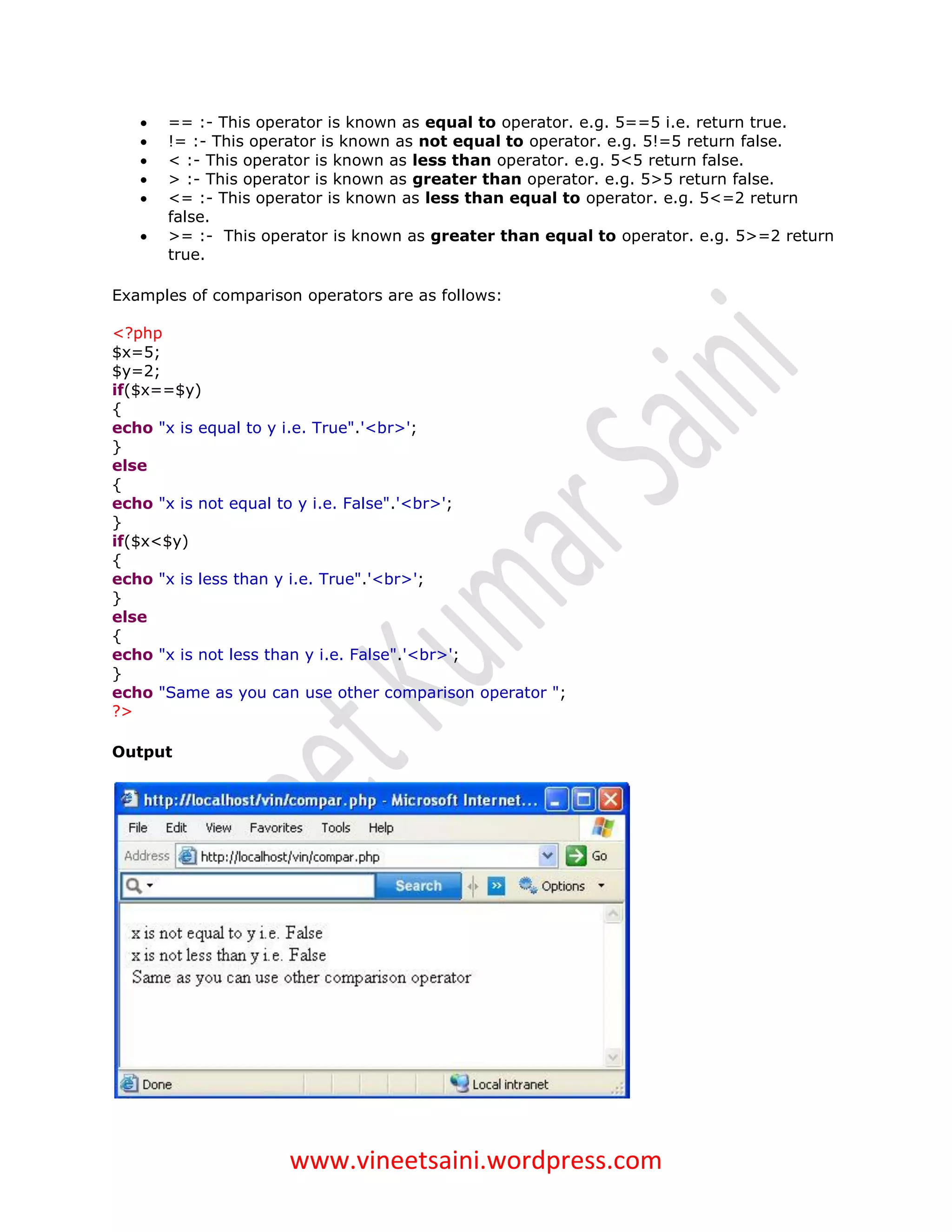 Operators In Php Pdf